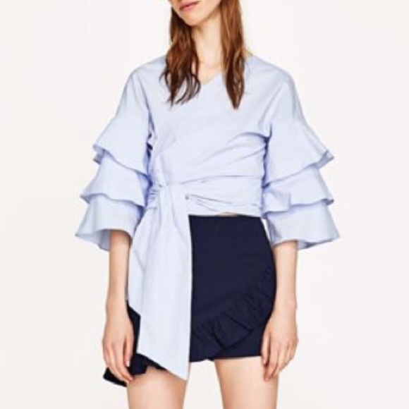 Zara | Tops | Zara Light Blue Ruffle Top | Poshmark